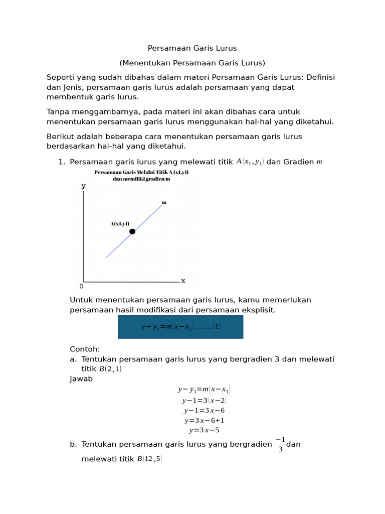 Persamaan Garis Lurus (Menentukan Persamaan Garis Lurus) V | PDF ...
