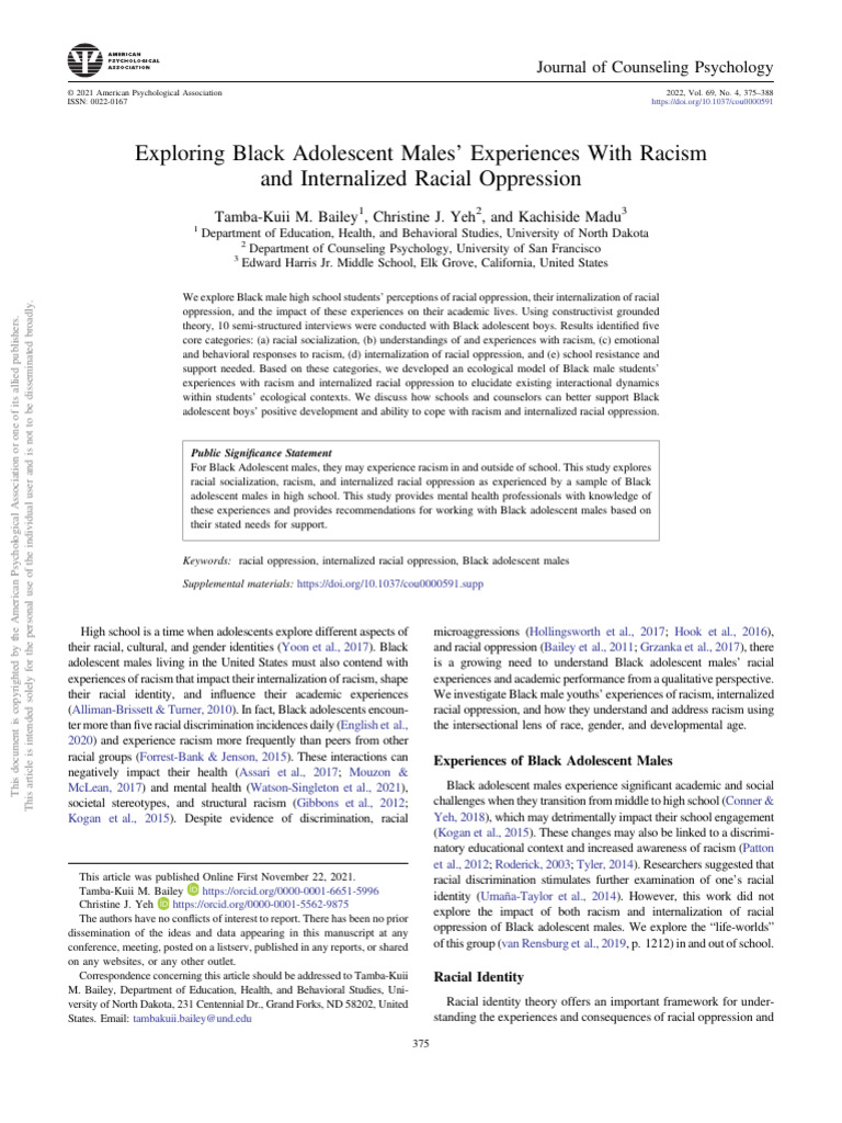 Black Male Internalized Oppression | PDF