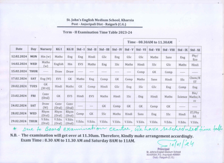 Annual Exam Time Table 2023-24 | PDF