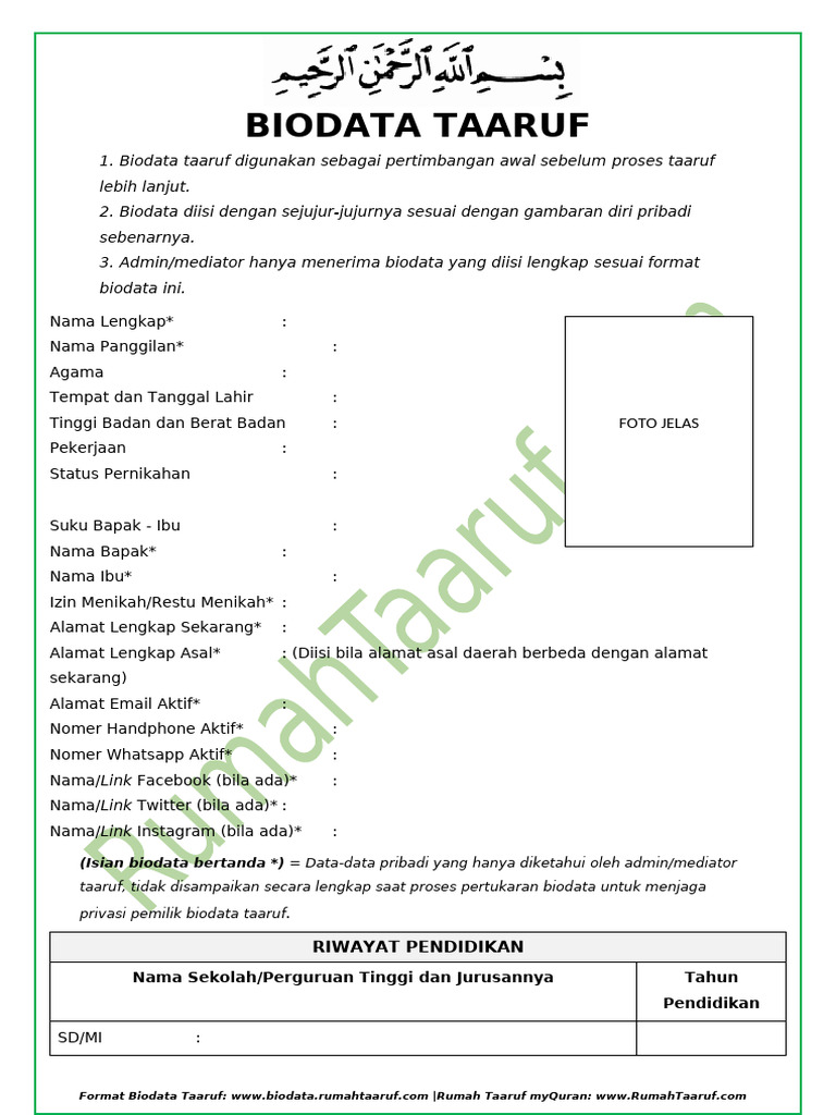 Format Biodata Taaruf Lengkap dan Jelas | PDF