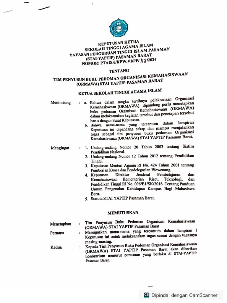 SK Tim Penyusunan Buku Pedoman Ormawa | PDF