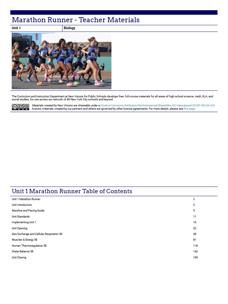 BIO - U1 - Marathon Runner - Teacher Materials - Summer 2022 | PDF