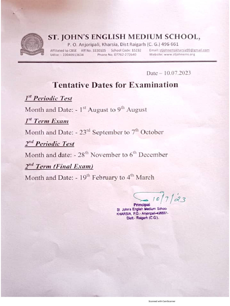 Tentative Dates For Examination | PDF