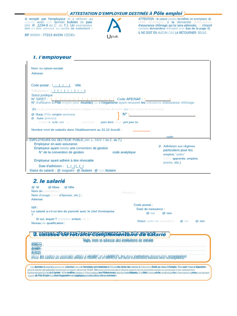 Attestation Employeur Pole Emploi (1) | PDF