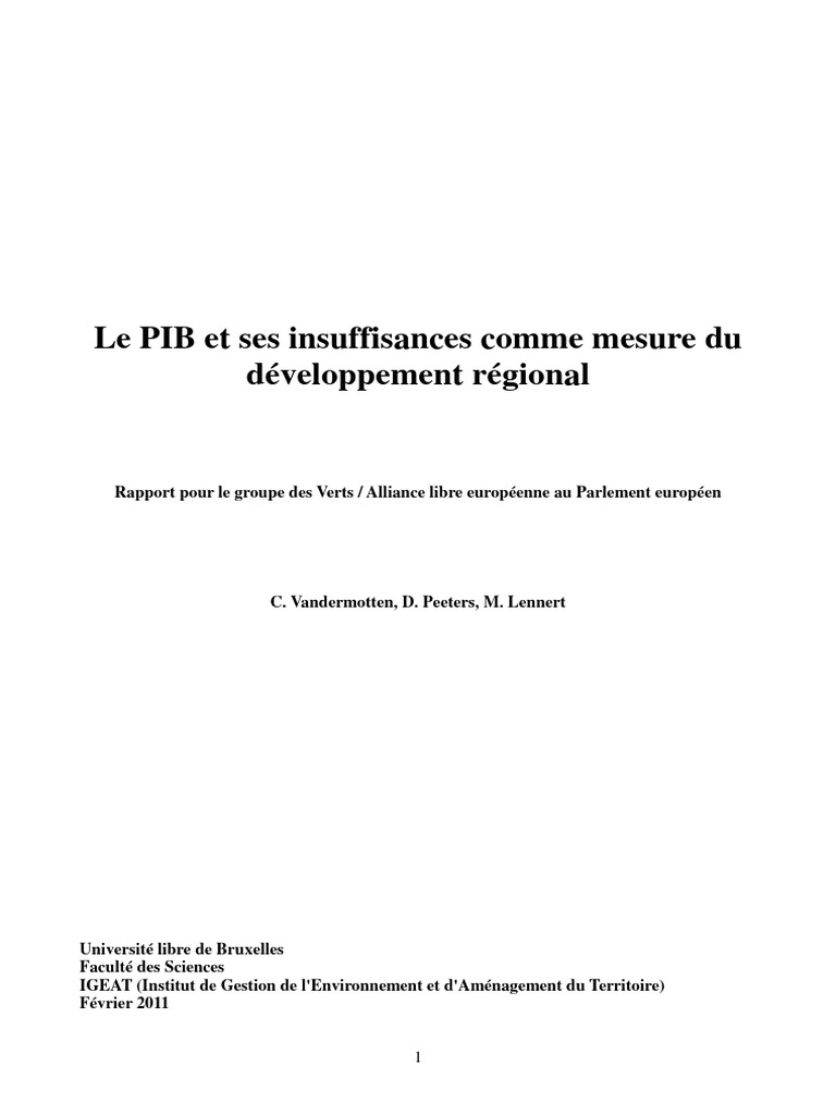 Le Pib Et Ses Insuffisances Comme Mesure... | PDF