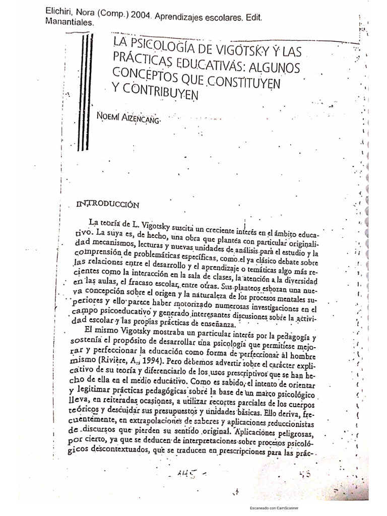 E02 Aizencang La Psicología de Vigotsky y Las Prácticas Educativas | PDF