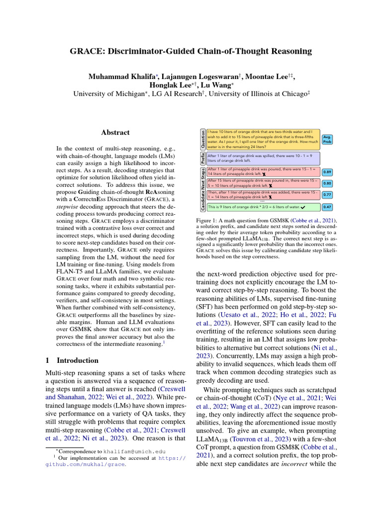 GRACE Discriminator-Guided Chain-of-Thought Reasoning | PDF