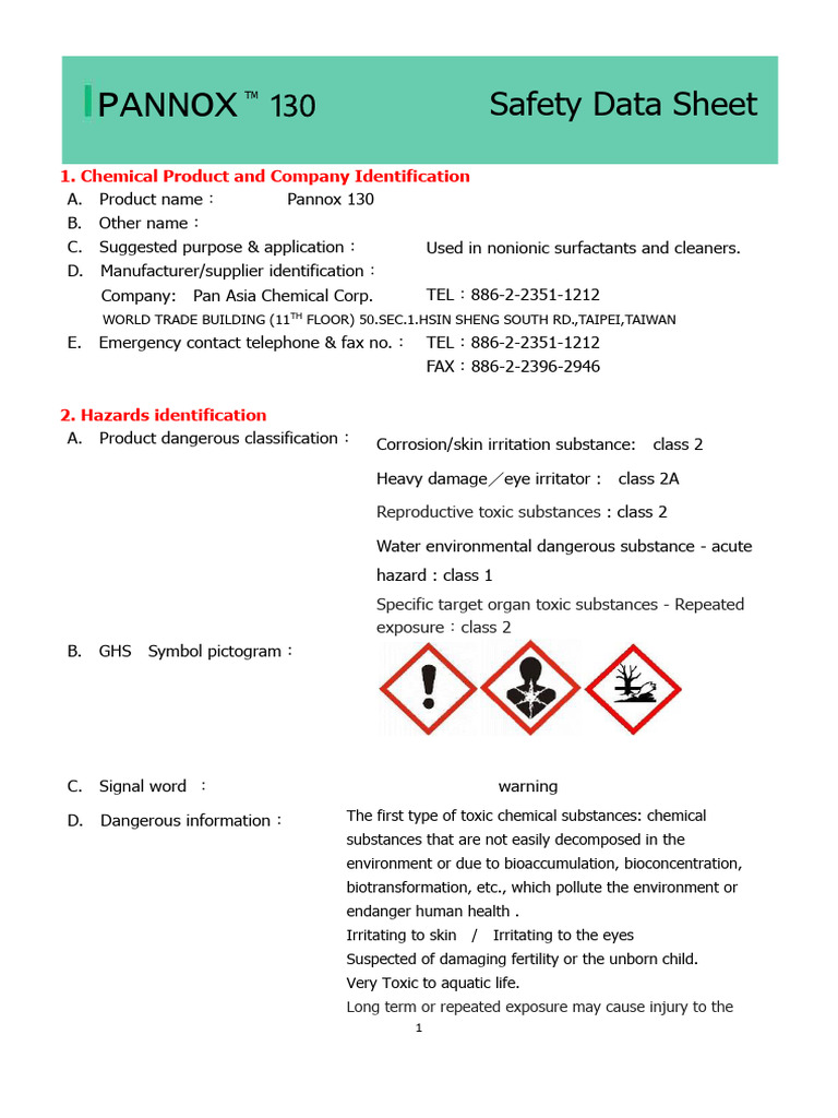 Sds Pannox 130 | PDF