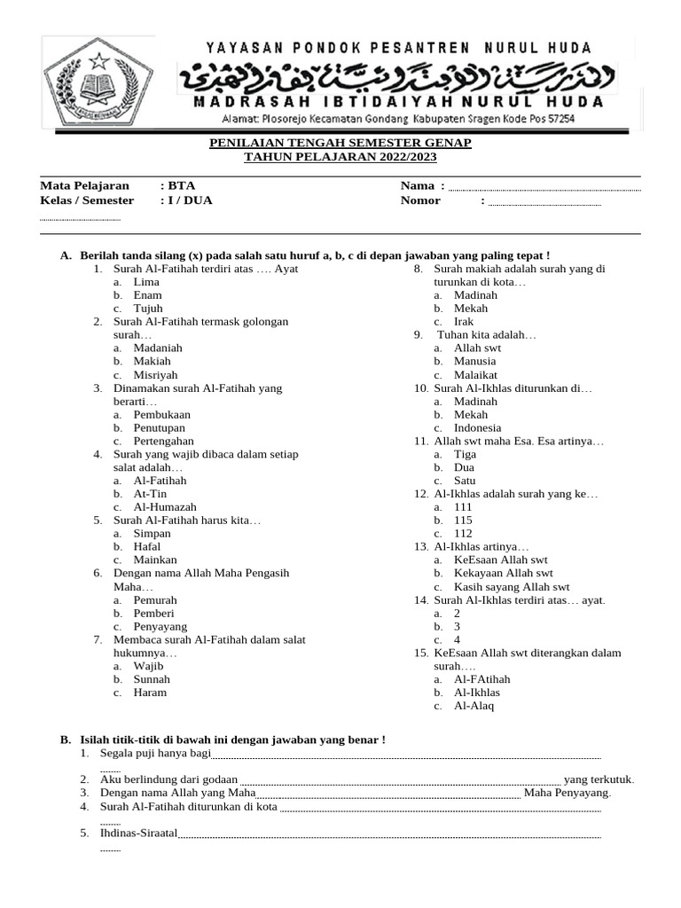 Soal BTA 1 pts genap | PDF