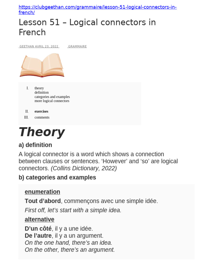 51 Logical Connectors in French | PDF