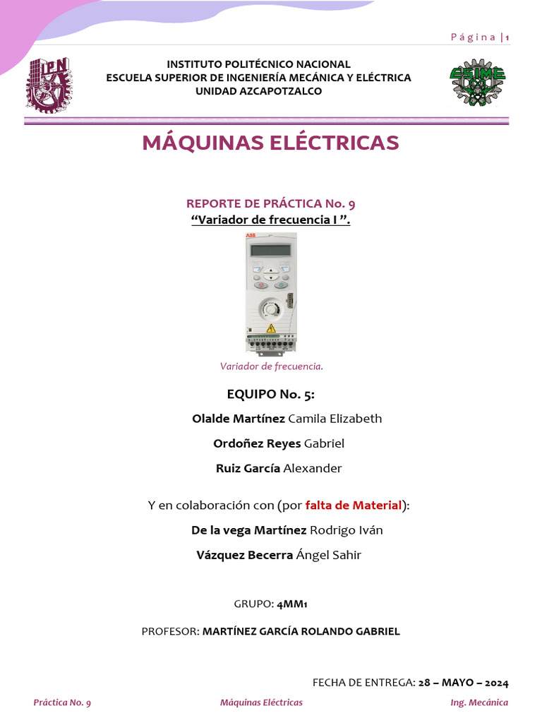 Practica No 9 - Maquinas eléctricas- Variador Frec. I | PDF