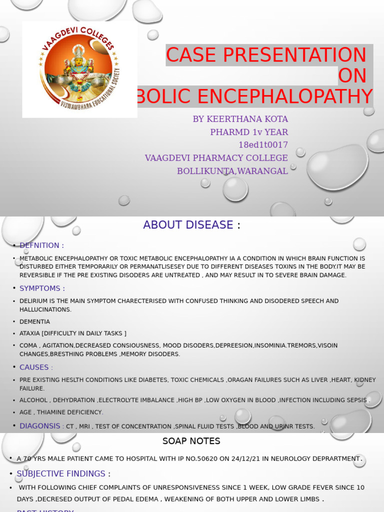 Metabolic Encephalopathy Case Study | PDF | Medical Specialties | Wellness