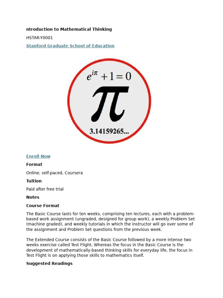 Ntroduction To Mathematical Thinking | PDF