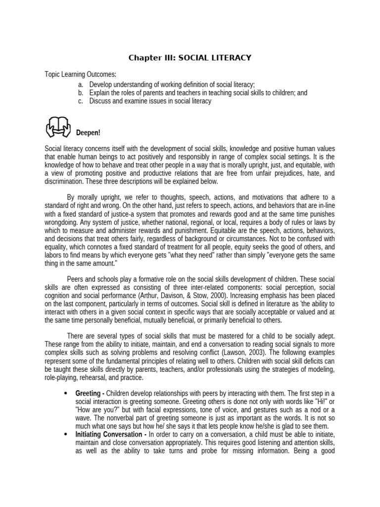 Chapter III Social Literacy | PDF