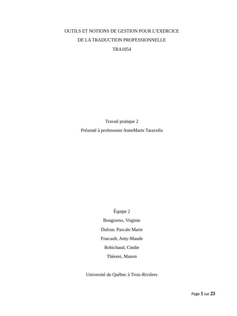 Rapport Projet de Traduction TP2 - Équipe 2 - V2 | PDF