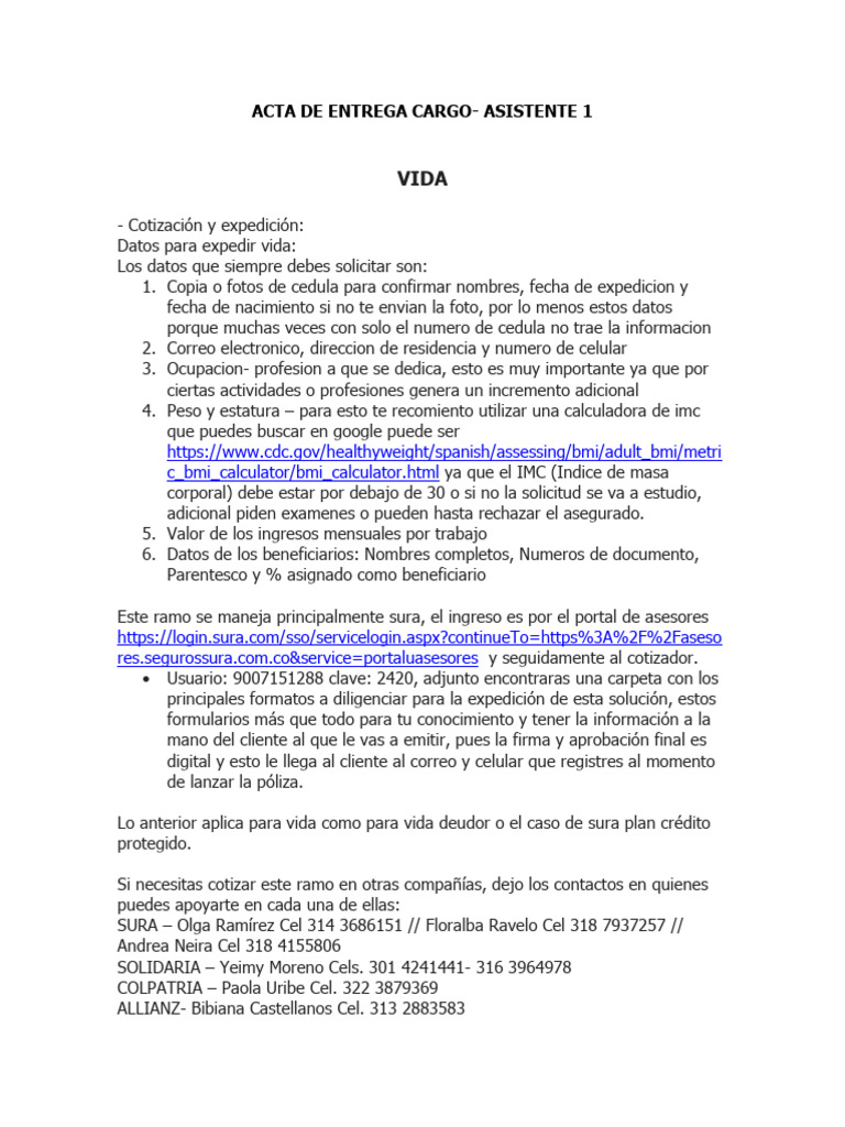 ACTA DE ENTREGA CARGO ASISTENTE 1 | PDF
