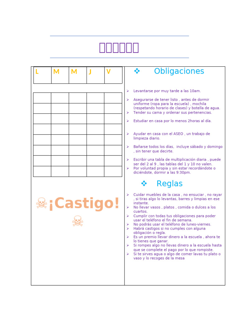 Reglas y Obligaciones en Casa | PDF