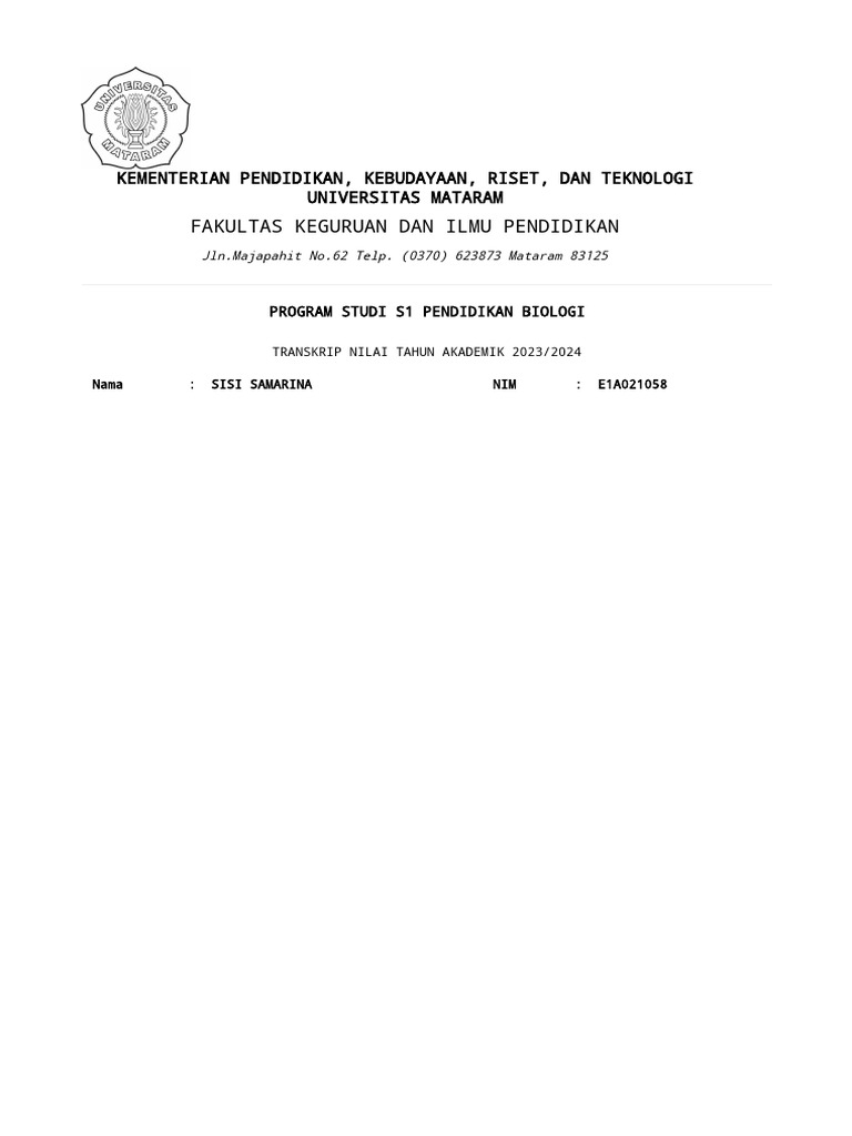 Cetak Transkrip Nilai Mahasiswa Sistem Informasi Akademik | PDF