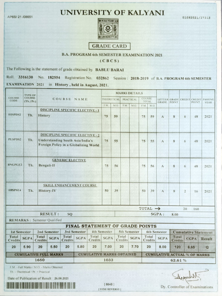 Graduation Marksheet | PDF