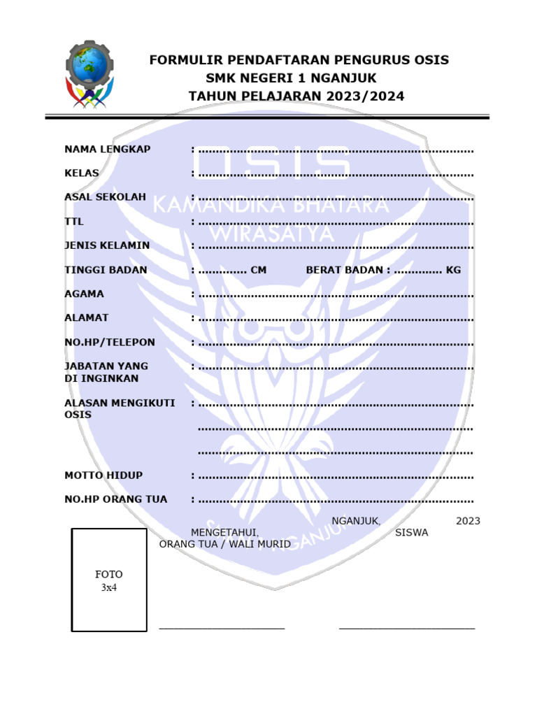 Formulir Pendaftaran Osis | PDF