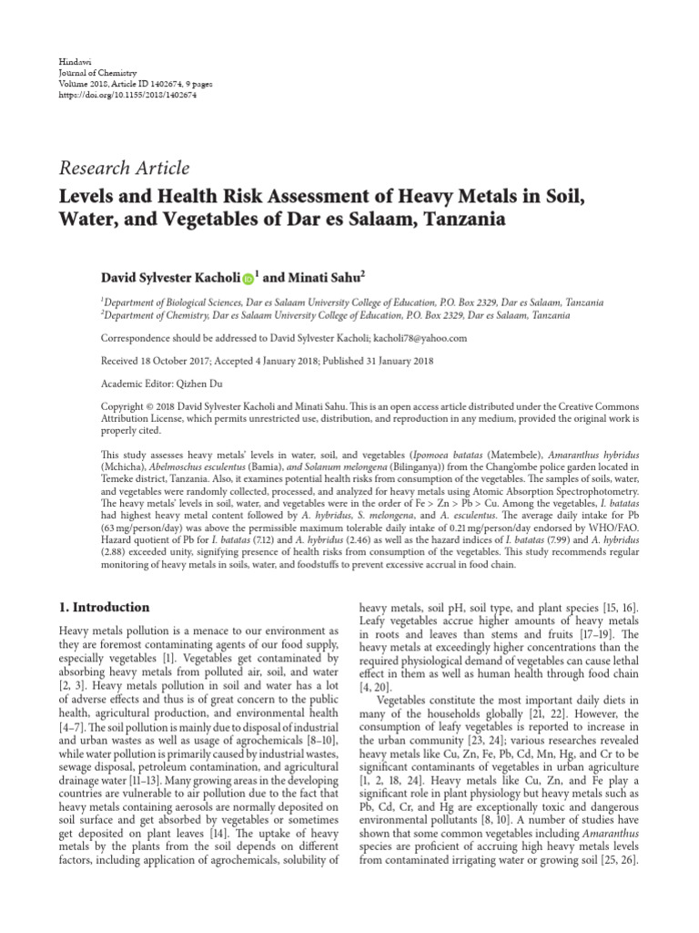 Levels and Health Risk Assessment of Heavy Metals | PDF | Soil | Zinc