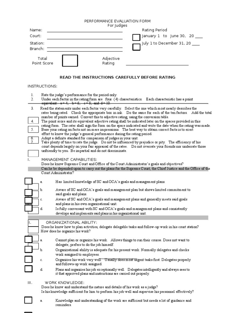 Performance Evaluation Form For Judges | PDF | Performance Appraisal ...