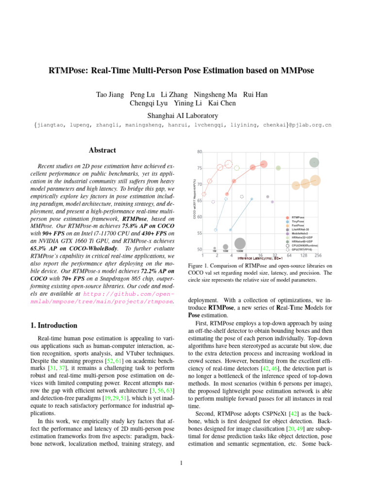 2303.07399v2 RTMPose Real-Time Multi-Person Pose Estimation Based On MMPose | PDF