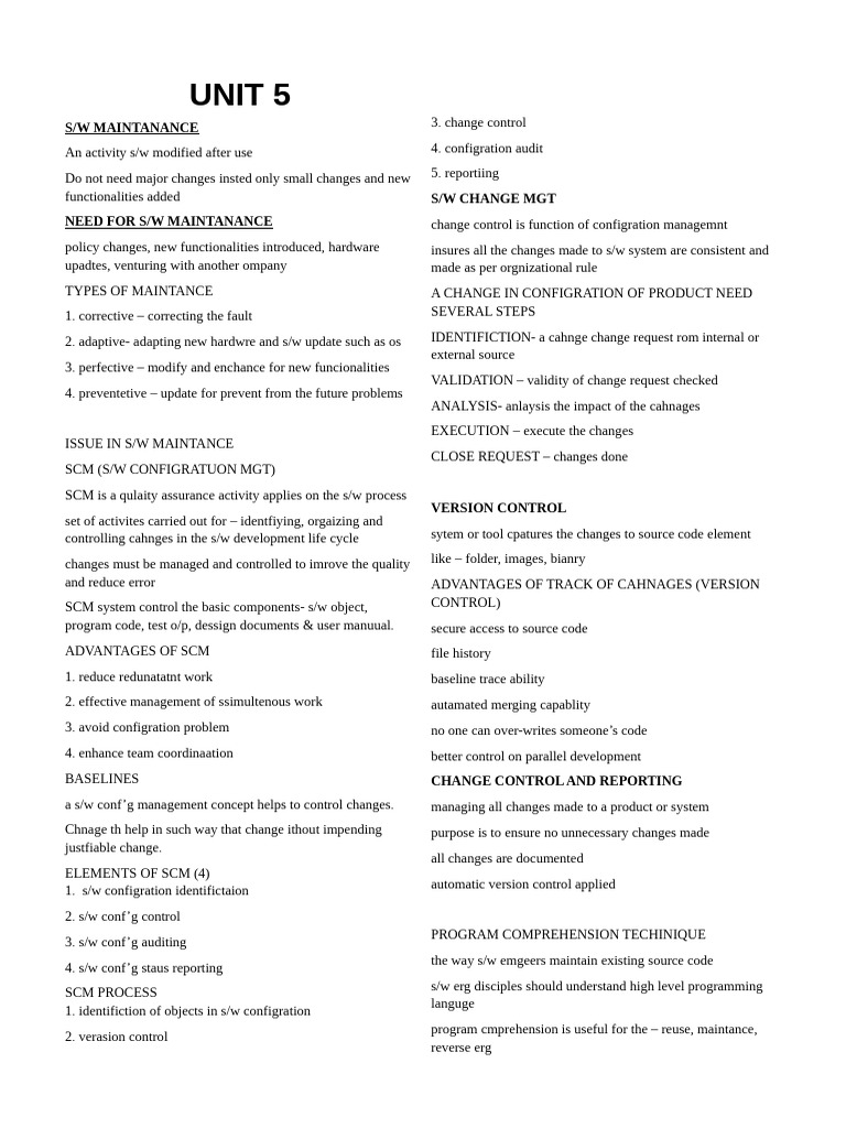 Unit 5: S/W Maintanance | PDF