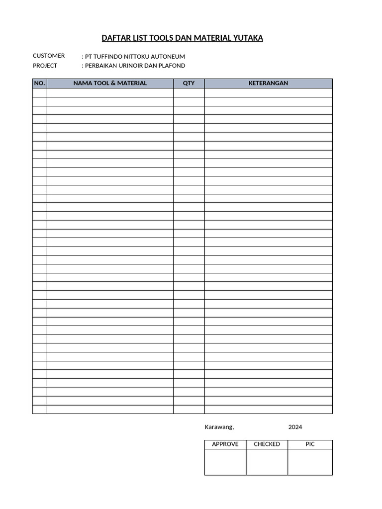 Daftar List Tools Template | PDF