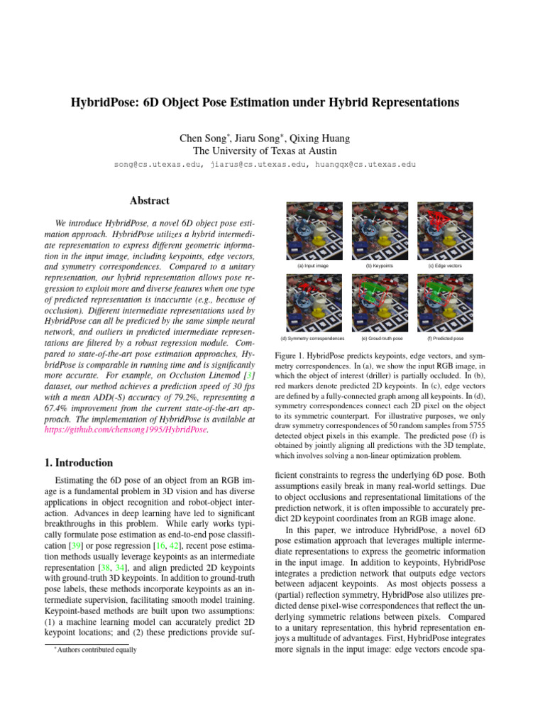 2001.01869v3 HybridPose 6D Object Pose Estimation Under Hybrid Representations | PDF
