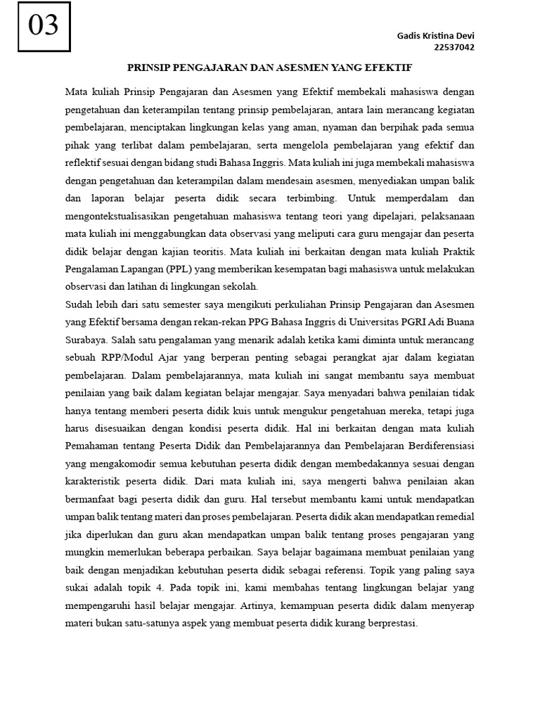 Refleksi Prinsip Pengajaran | PDF | Self-Improvement | Wellness