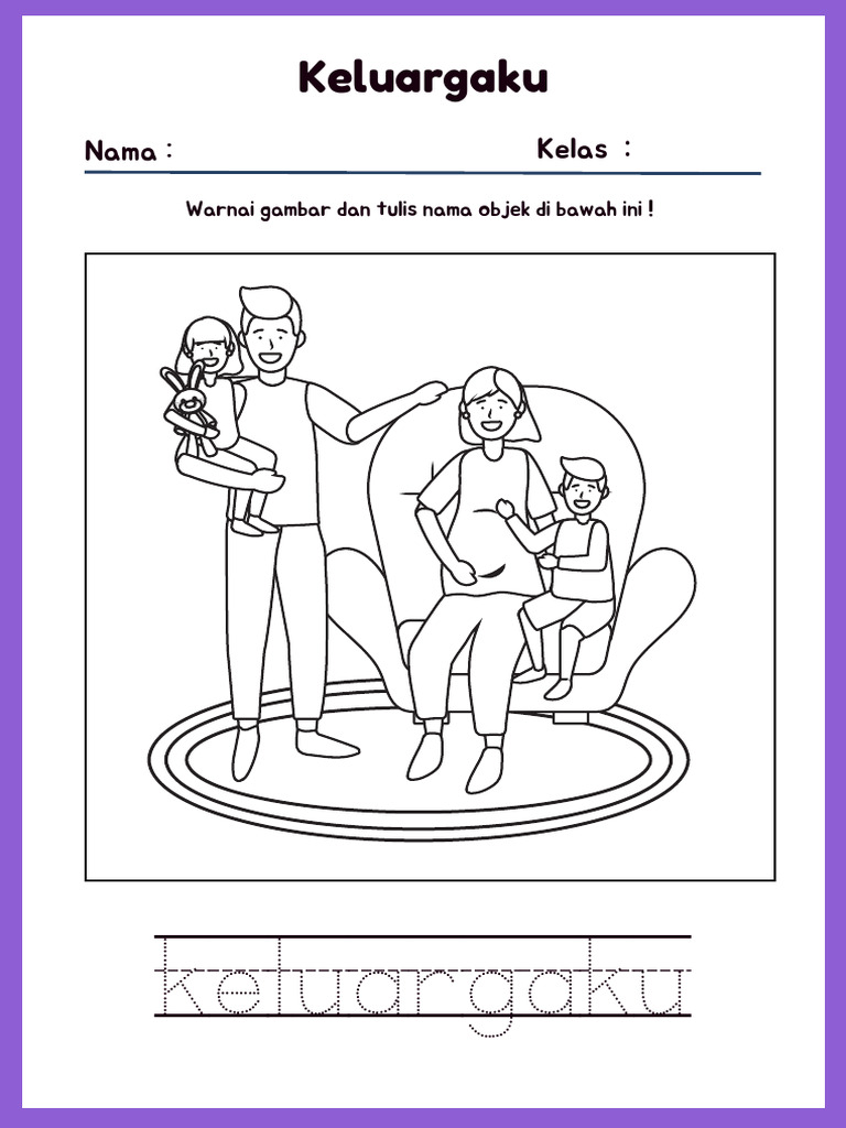 Lembar Kerja TK Tema Lingkunganku-Keluargaku Ungu Sederhana | PDF