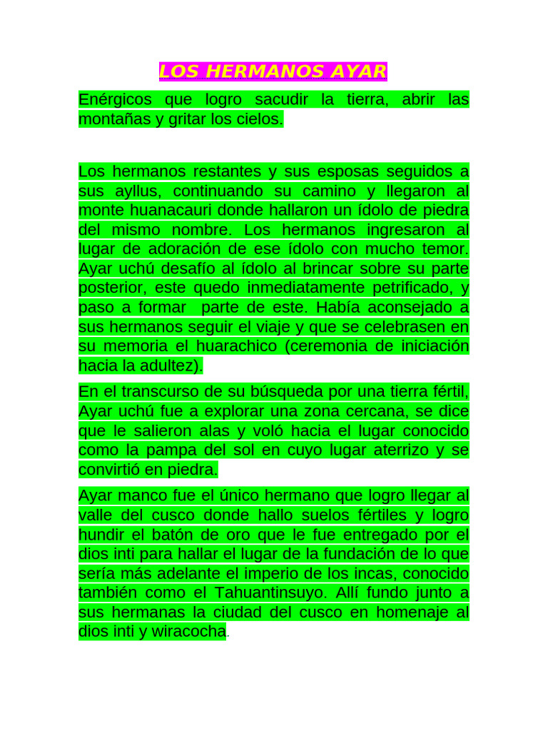 Los Hermanos Ayar | PDF