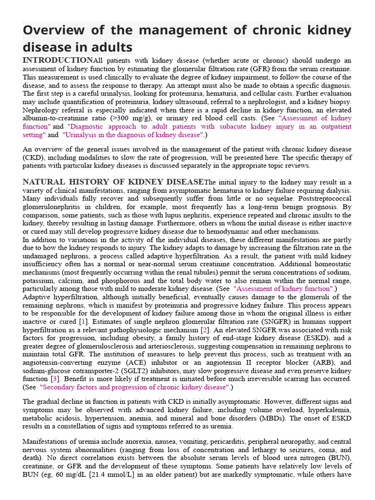 Overview of The Management of Chronic Kidney Disease in Adults | PDF