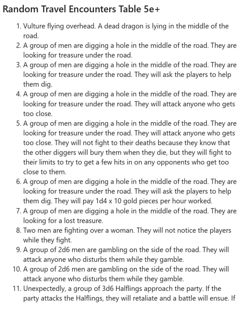 Random Travel Encounters Table DND 5e | PDF