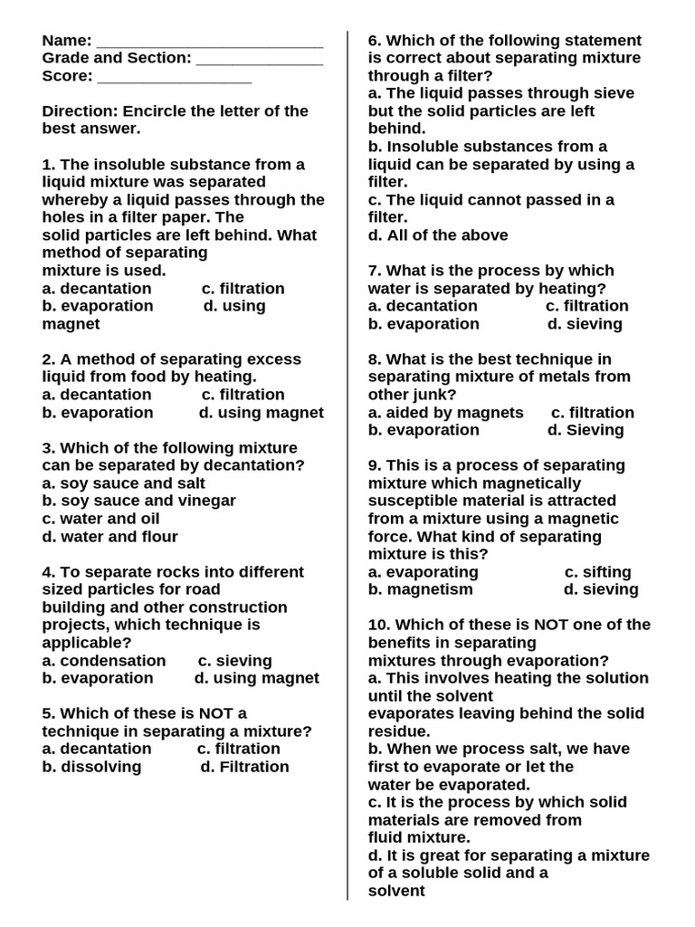 CO Worksheet | PDF | Filtration | Science & Mathematics
