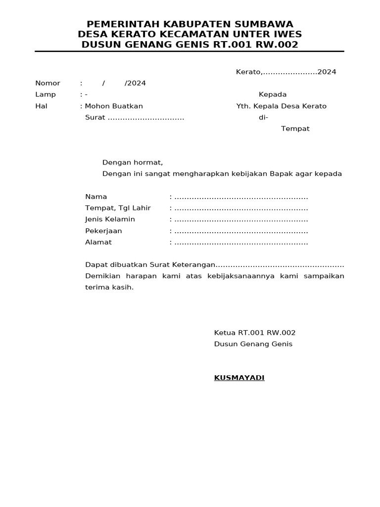 Blangko Pengantar RT | PDF