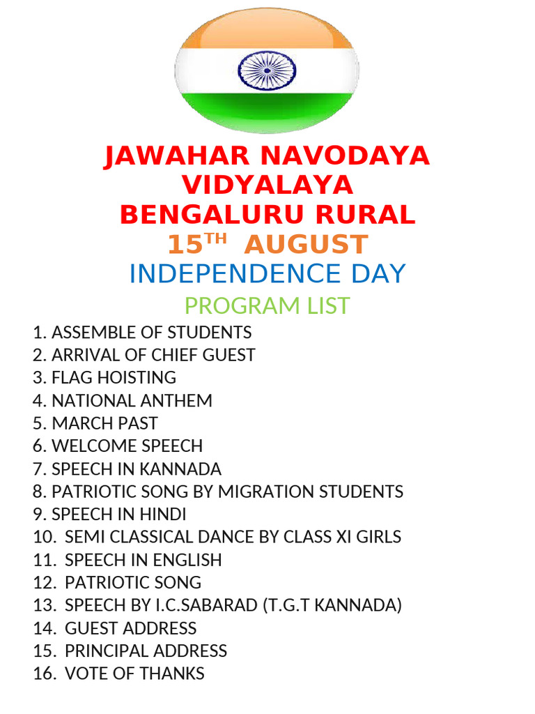 INDEPENDENCE DAY PROGRAM LIST | PDF