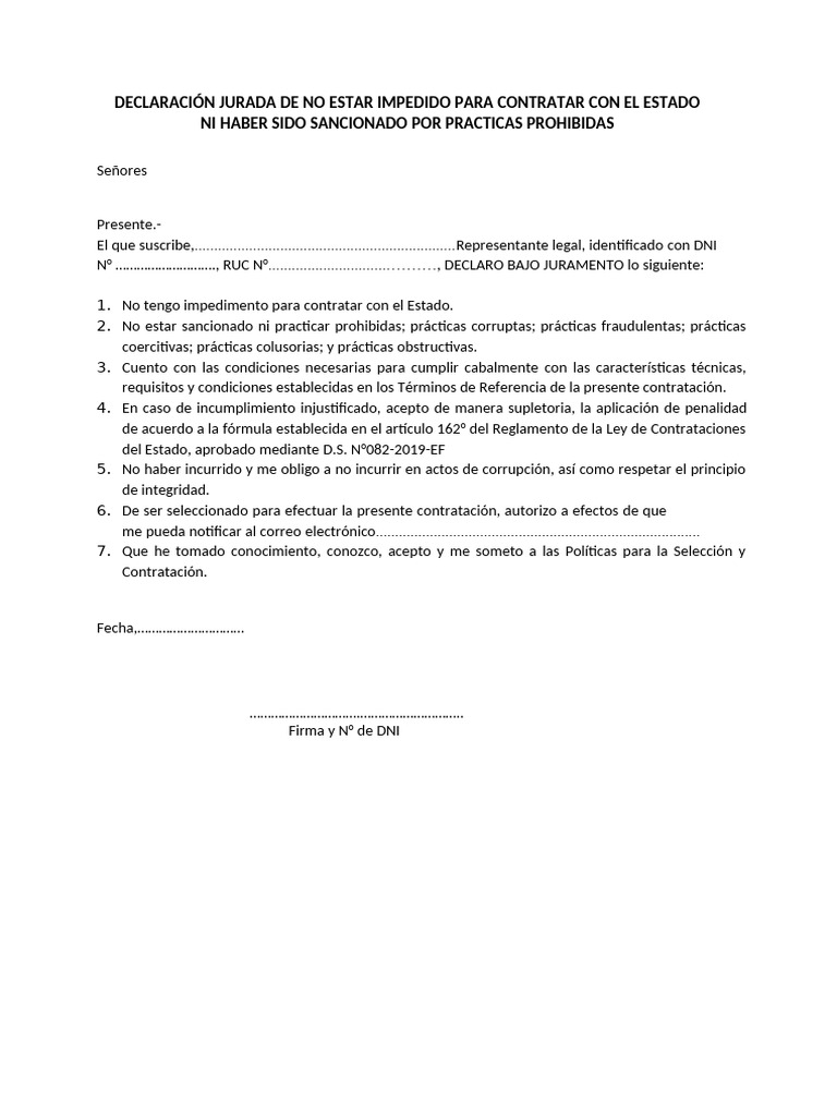 ANEXO - FORMATO DE DECLARACIÓN JURADA | PDF