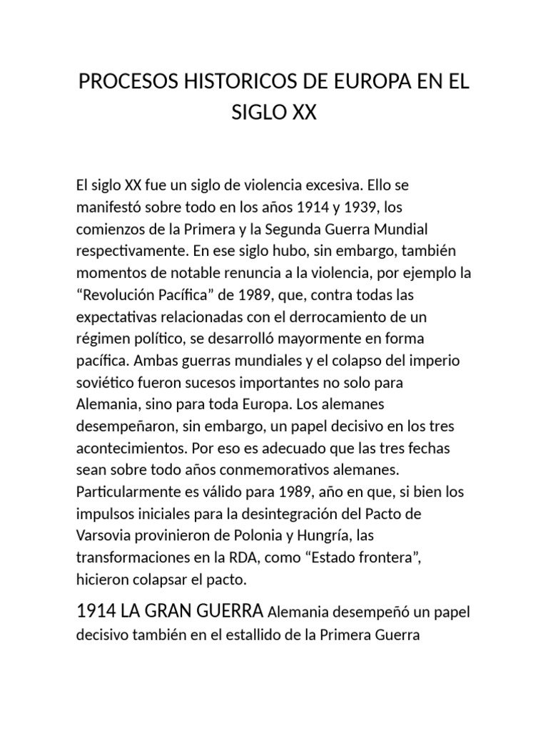 Procesos Historicos de Europa en El Siglo XX | PDF
