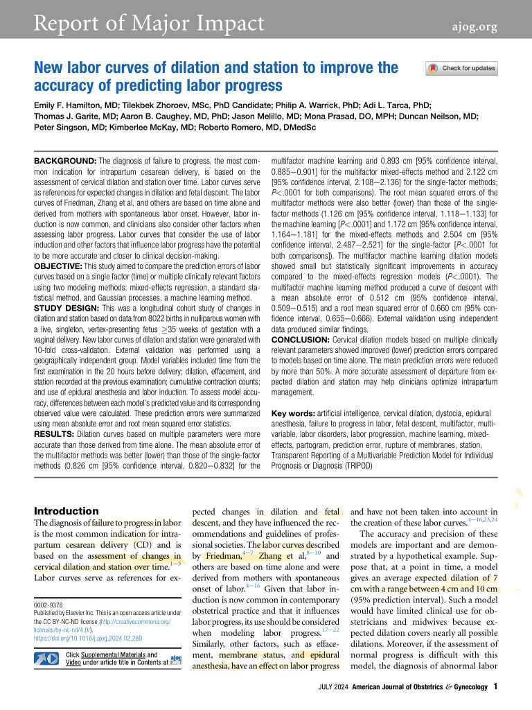 New Labor Curves of Dilation and Station To Improve Predictiion of ...