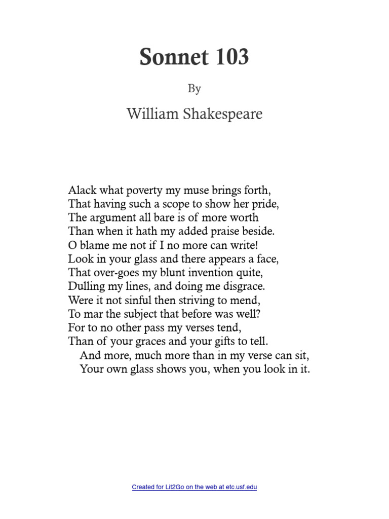 The Sonnets 103 Sonnet 103 | PDF
