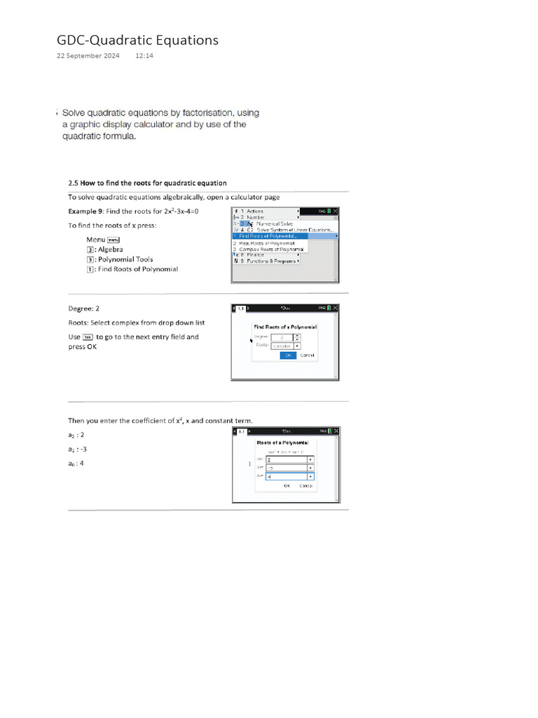 GDC-Quadratic Equations | PDF