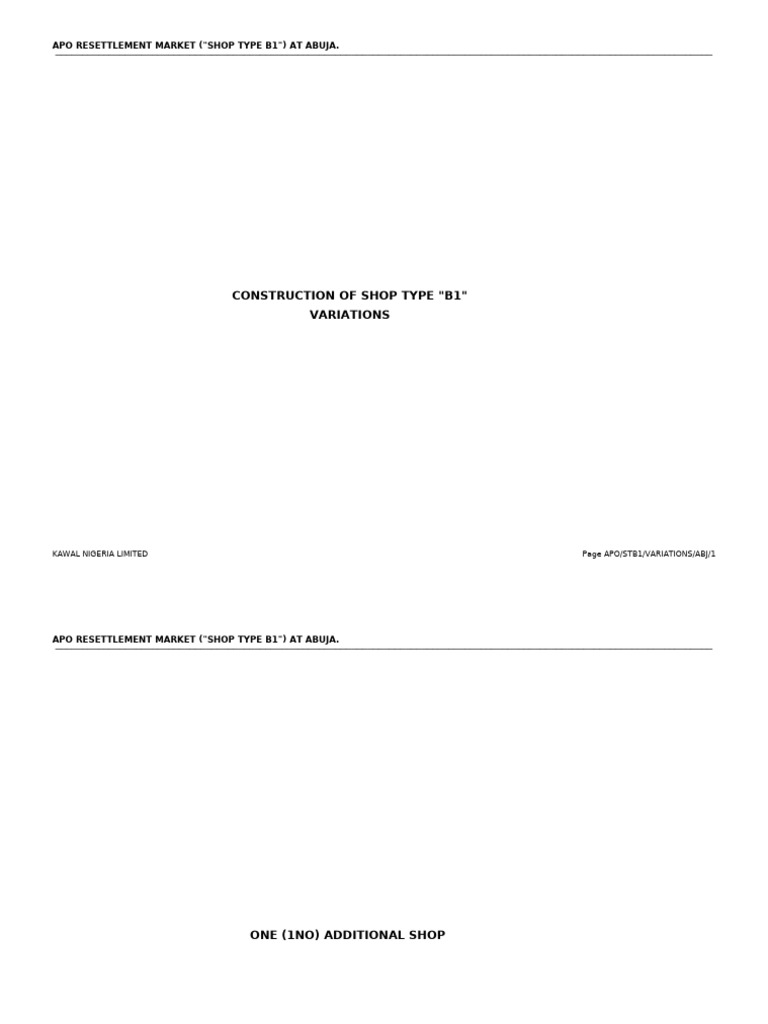 Variations For Shop Type b1 and Type C-1 | PDF