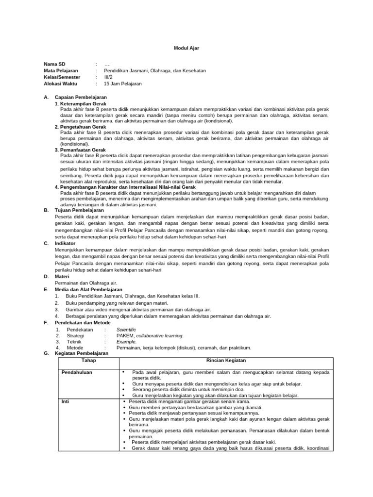 Modul Ajar Penjas Kls 3 Bab 6 | PDF