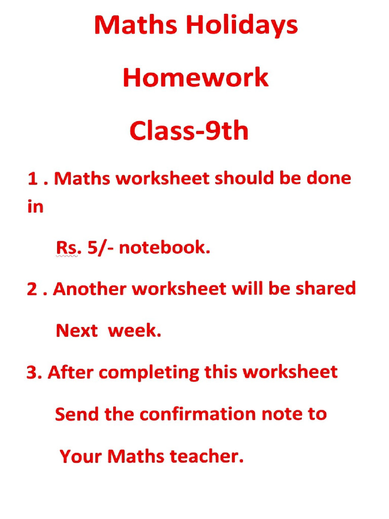 Maths Worksheet class -9th | PDF