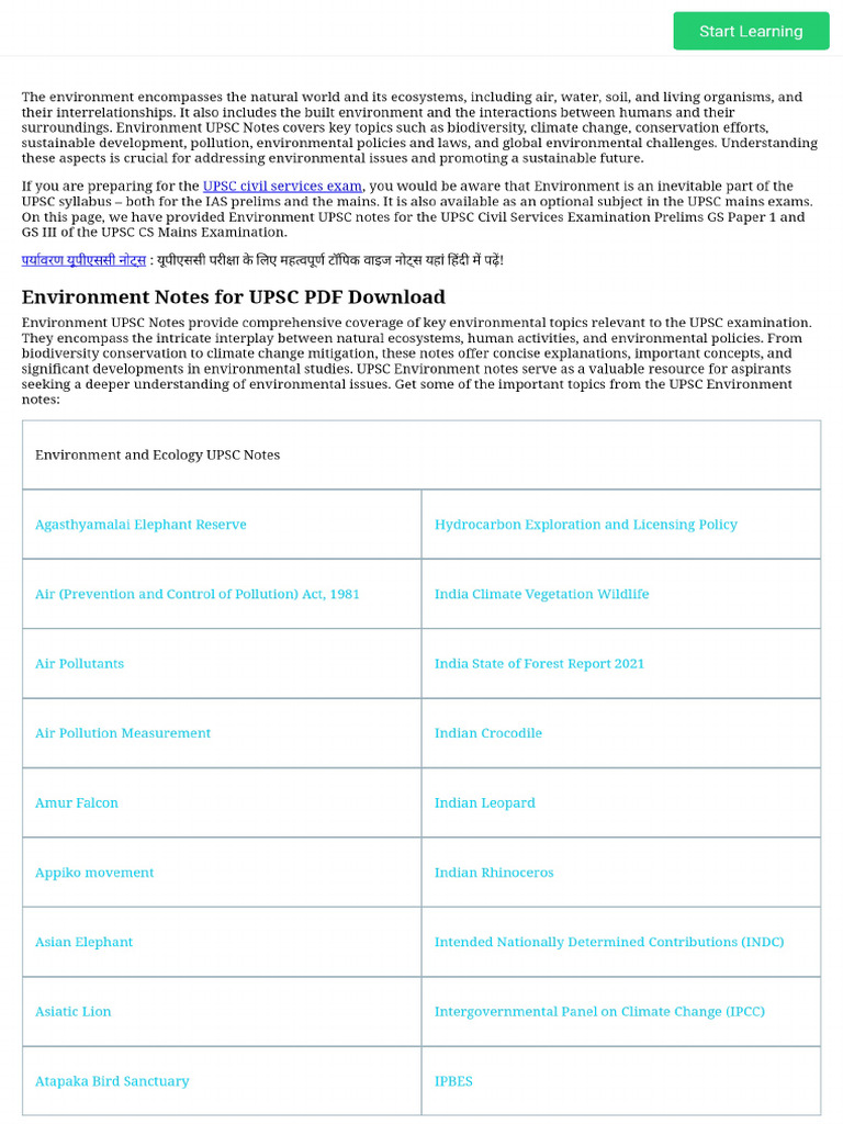 Environment UPSC Notes - Download Environment Notes For UPSC | PDF