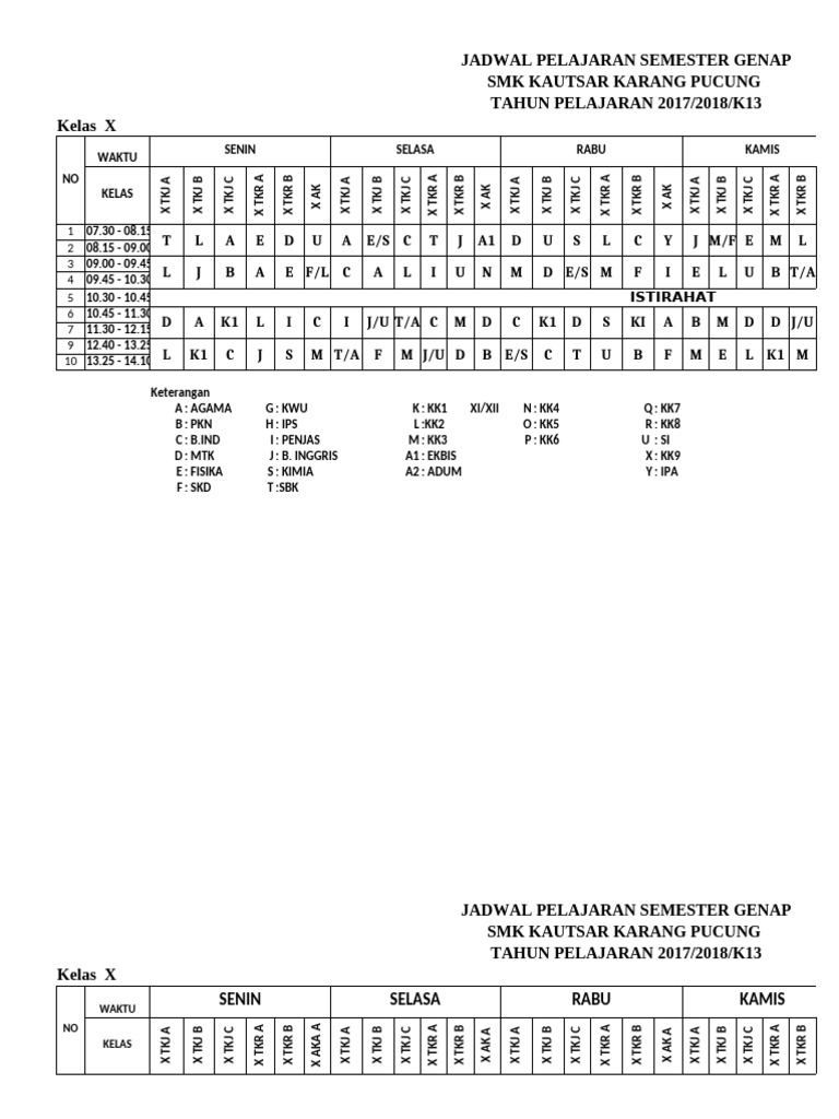Jadwal Pelajaran 2024-2025 BJ | PDF
