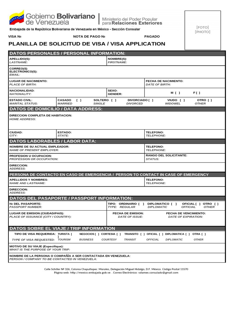 Planilla de Solicitud de Visa | PDF
