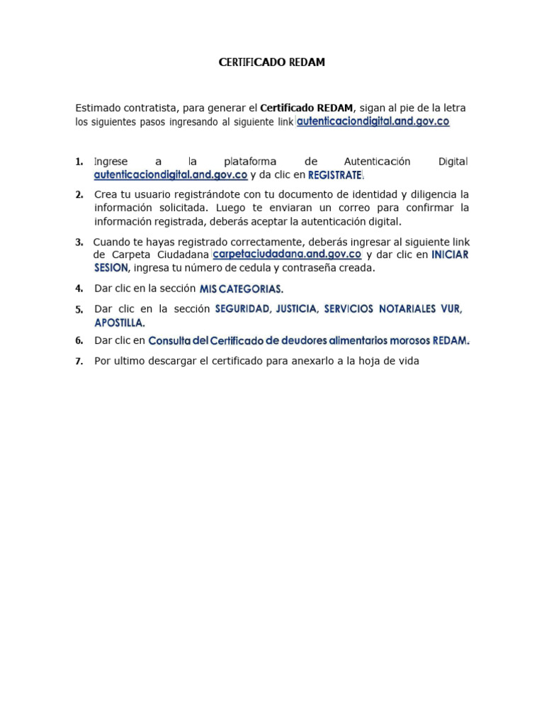 Certificado Redam | PDF